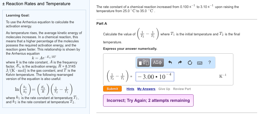 Solved Reaction Rates and Temperature The rate constant of a | Chegg.com