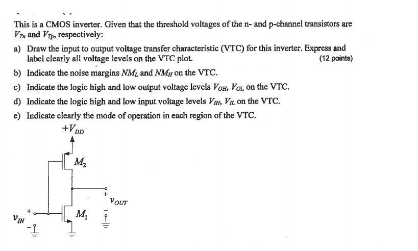 Solved This is a CMOS inverter. Given that the threshold | Chegg.com