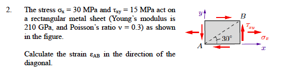 The stress sigma_x = 30 MPa and r_xy = 15 MPa act on | Chegg.com