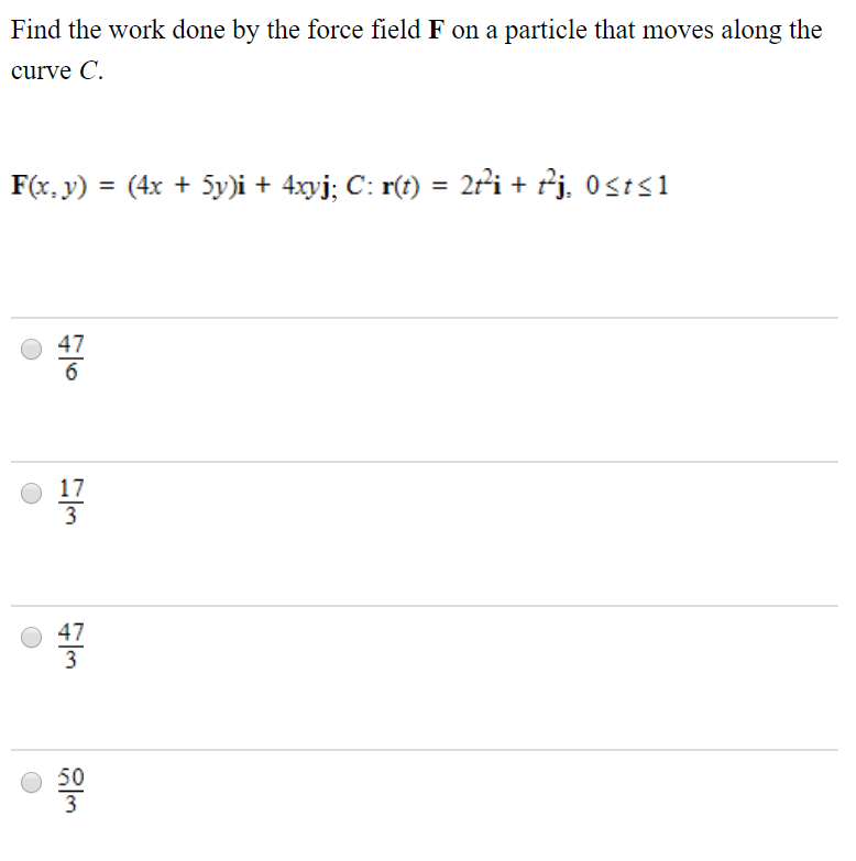 Solved Find the work done by the force field F on a particle | Chegg.com