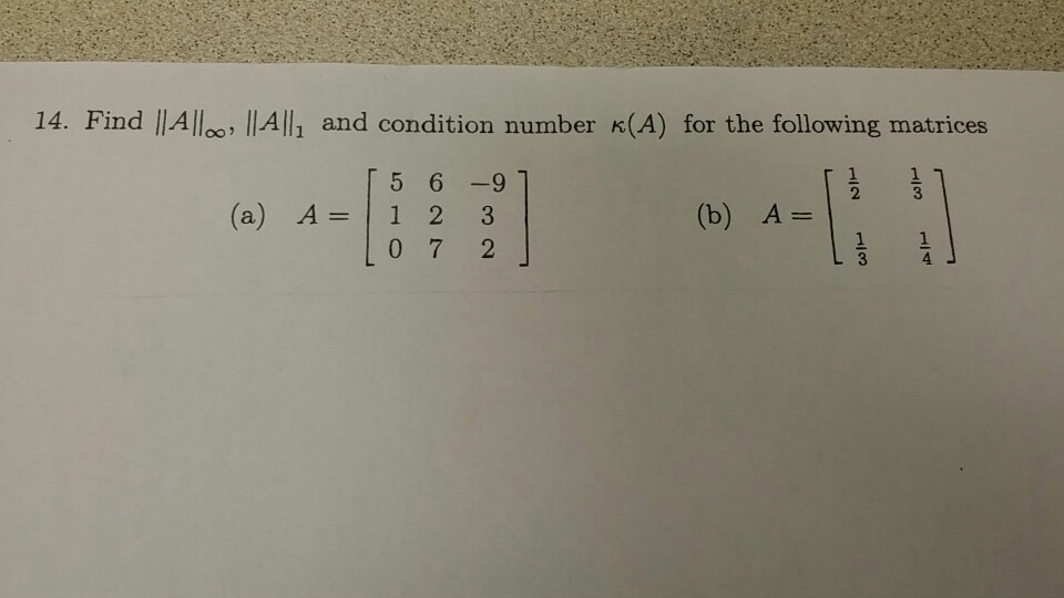 Solved Find and condition number k(A) for the following | Chegg.com