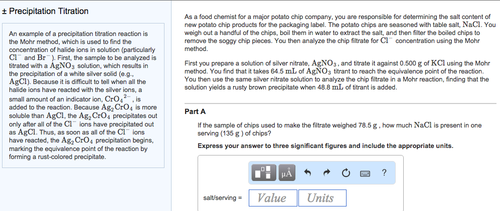 Solved Precipitation Titration An example of a | Chegg.com