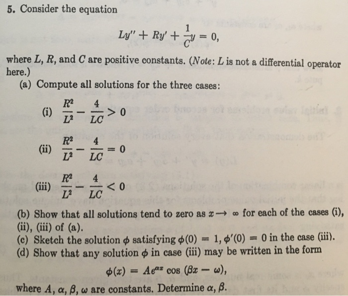 Solved 5. Consider the equation where L, R, and C are | Chegg.com