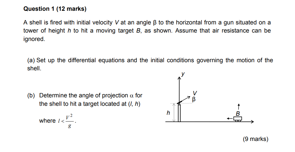 Solved Question 1 (12 marks) A shell is fired with initial | Chegg.com