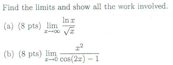 Solved Find the limits and show all the work involved. lim | Chegg.com