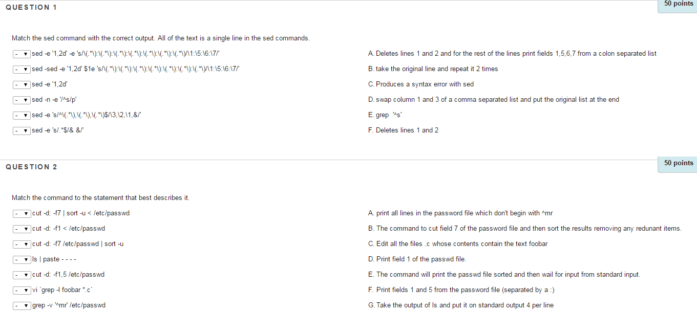 Solved Match The Sed Command With The Correct Output All Of 0108