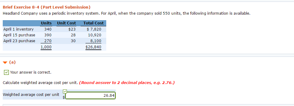Solved Brief Exercise 8-4 (Part Level Submission) Headland | Chegg.com Solved Brief Exercise 8-4 (Part Level Submission) Headland | Chegg.com