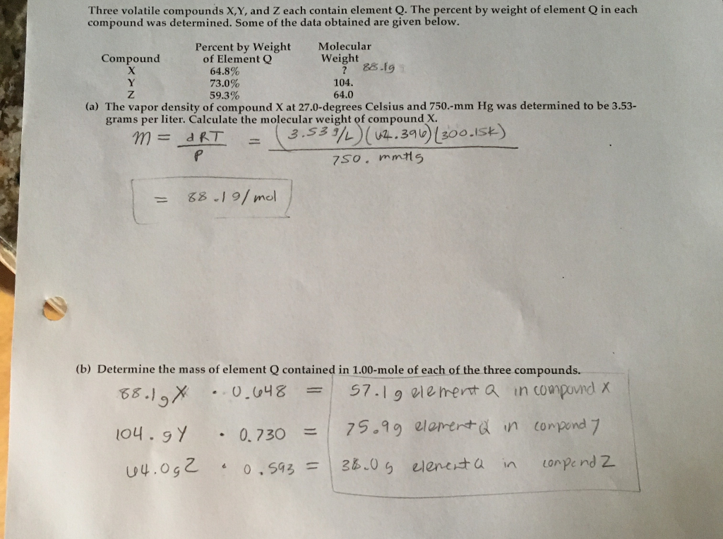 Three volatile compounds X,Y, and Z each contain | Chegg.com