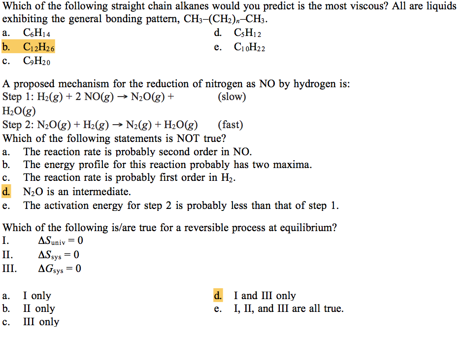 Solved Which of the following straight chain alkanes would | Chegg.com