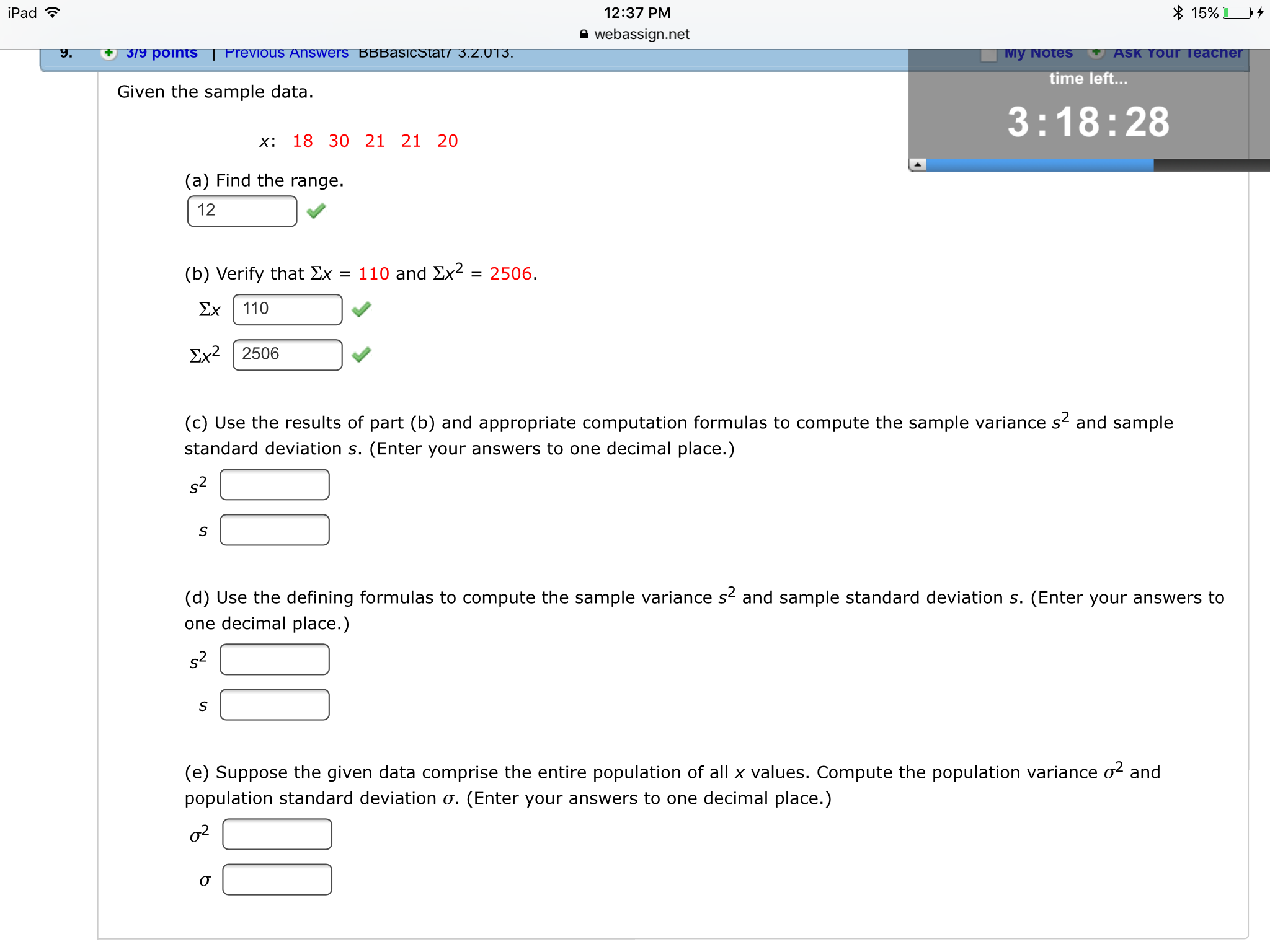 Solved Given the sample data. x: 18 30 21 21 20 Find the | Chegg.com