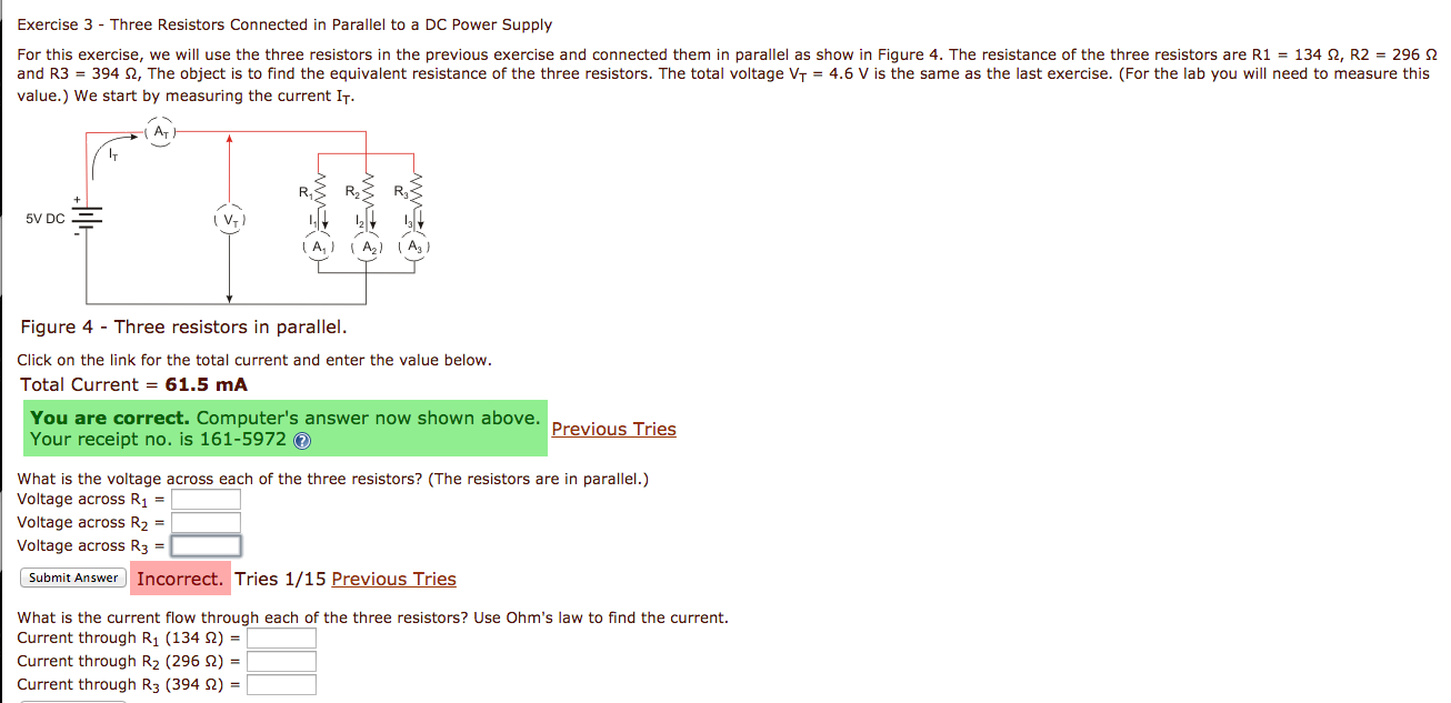 Solved Exercise 3 Three Resistors Connected in Parallel to a | Chegg.com