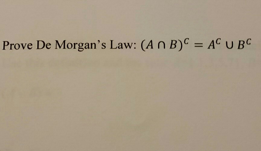 Solved Prove De Morgan's Law: (A n B)"-A" U B | Chegg.com