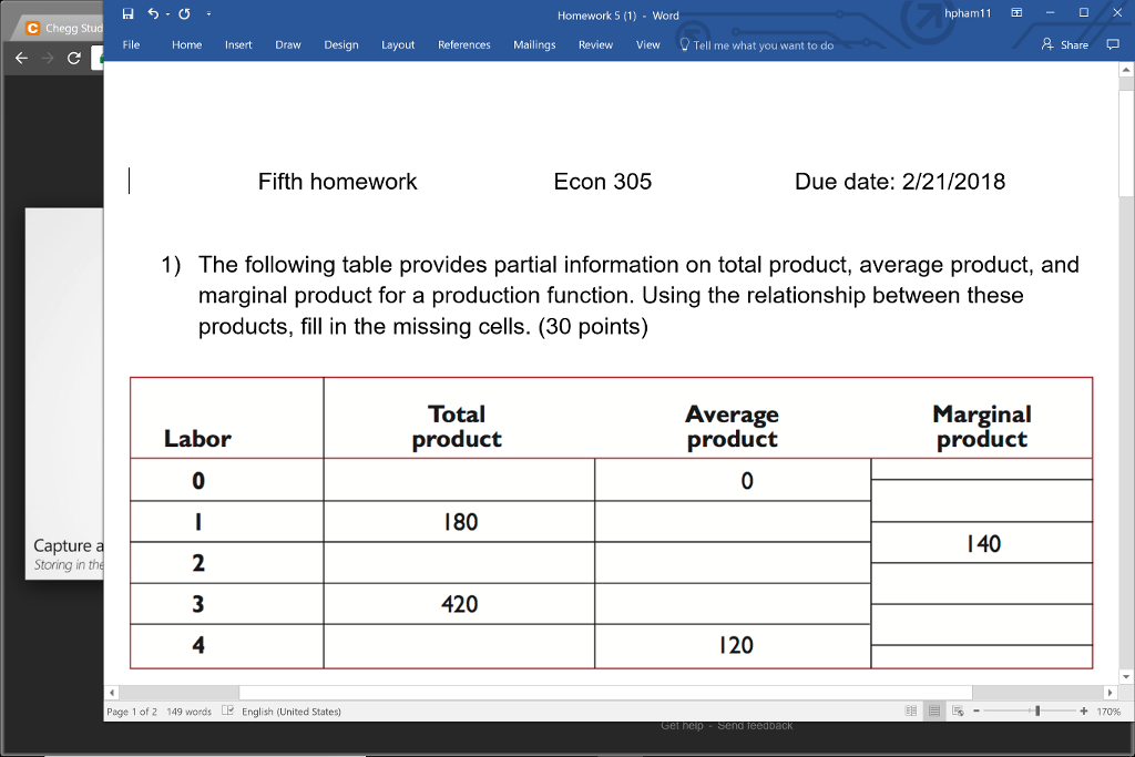 Solved Homework 5 (1) Word C Chegg File Home Insert Draw | Chegg.com