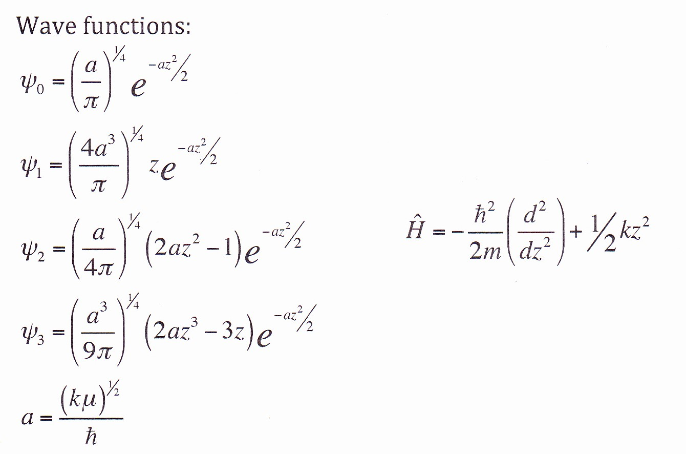Solved Wave functions: Psi0 = (a/Phi)^1/4 e^ - az^2/2 Psi1 | Chegg.com