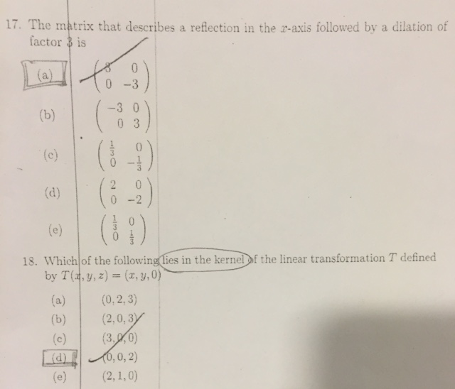 Solved 17 The Matrix That Describe A Reflection In The