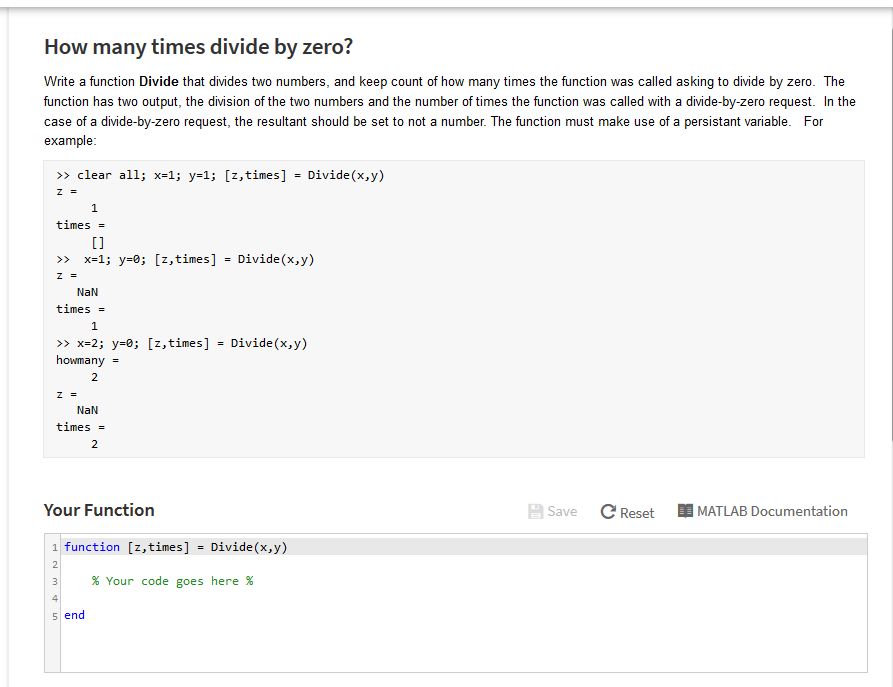 Solved How many times divide by zero? Write a function | Chegg.com