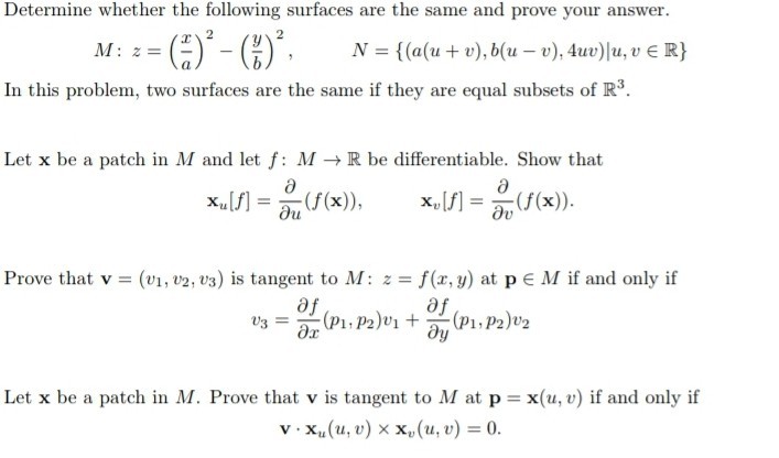 Determine whether the following surfaces are the same | Chegg.com