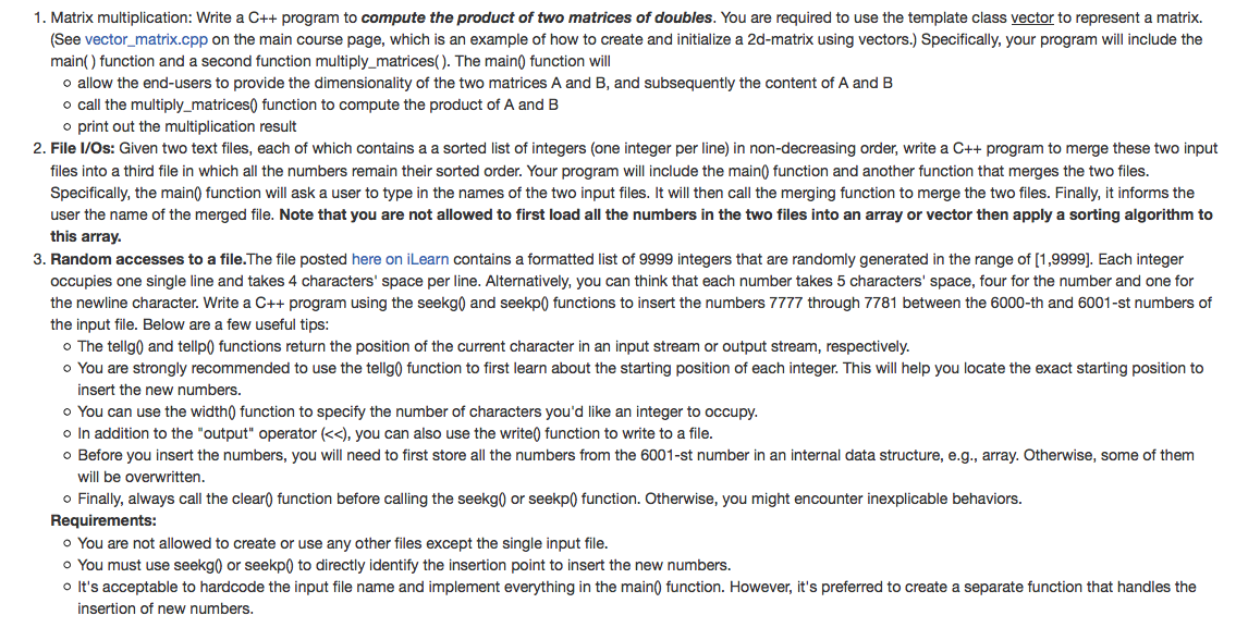 Solved Matrix multiplication: Write a C++ program to compute | Chegg.com