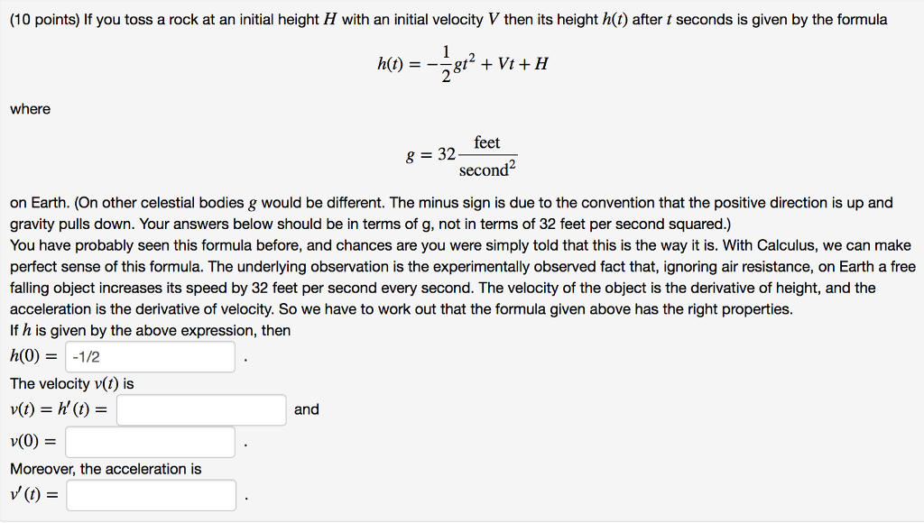 Solved (10 points) If you toss a rock at an initial height H | Chegg.com