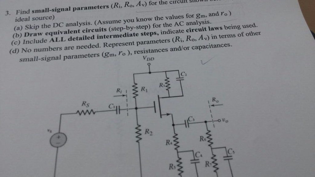 Solved 3. Find small-signal parameters (Ri, Ro, Av) for the | Chegg.com