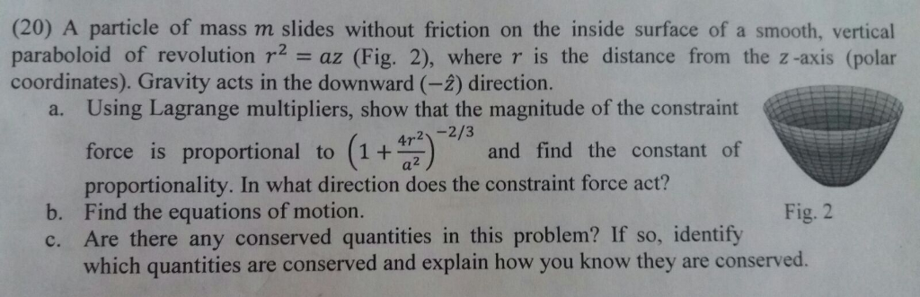 (20) A particle of mass m slides without friction on | Chegg.com
