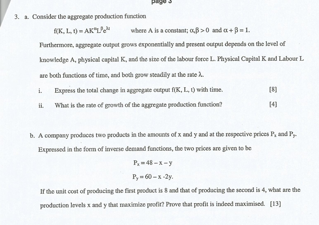 Solved Consider the aggregate production function f(K, L, | Chegg.com