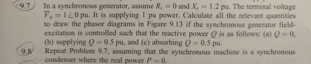 Solved In a synchronous generator, assume Rs= 0 and X, | Chegg.com