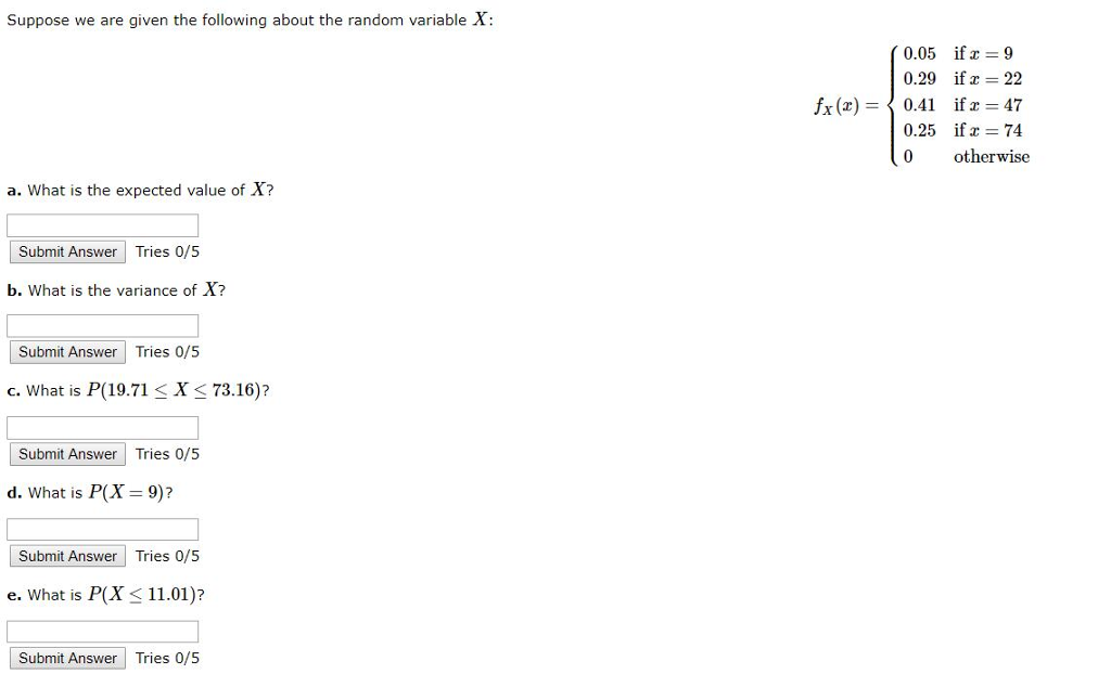 Solved Suppose we are given the following about the random | Chegg.com