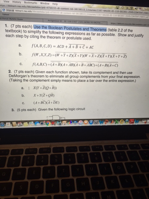 Solved Use The Boolean Postulates And Theorems Table 2 2 Of