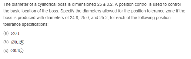 Solved The diameter of a cylindrical boss is dimensioned 25 | Chegg.com