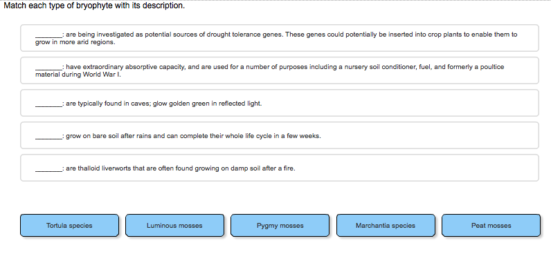 Solved Match each type of bryophyte with its description. : | Chegg.com