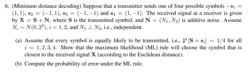 Solved 6. (Minimum distance decoding) Suppose that a | Chegg.com