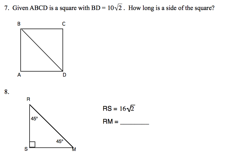 Solved 7. Given ABCD is a square with BD 10-\2. How long is | Chegg.com