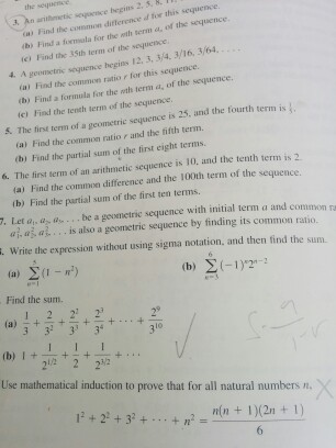 Solved the sequence 3. An arthmetic segoence begins a) Find | Chegg.com