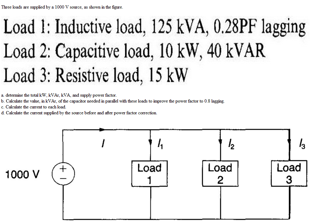 Solved Three loads are supplied by a 100V, source, as shown | Chegg.com
