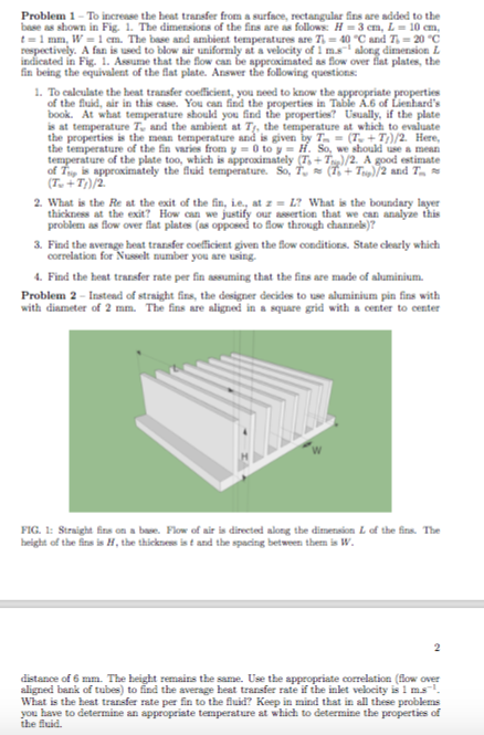 Solved Problem 2 reads: Instead of straight fins, the | Chegg.com