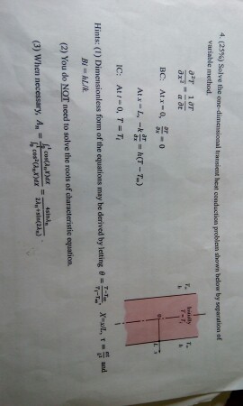 Solved 4, (2S%) Solve the one-dimensional transient heat | Chegg.com