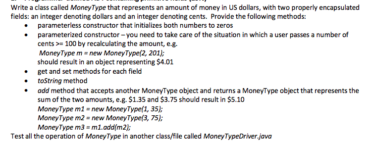 Solved Write a class called MoneyType that represents an | Chegg.com