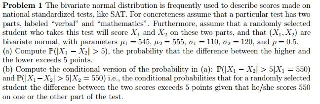 Solved The bivariate normal distribution is frequently used | Chegg.com