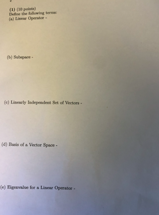 Solved (1) (10 points) Define the following terms: (a) | Chegg.com
