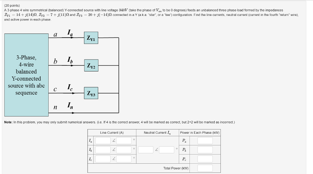 Solved A 3-phase 4 wire symmetrical (balanced) Y-connected | Chegg.com
