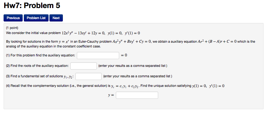 Solved Hw7: Problem 5 Previous Problem List Next (1 point) | Chegg.com