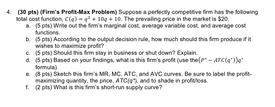 Solved Suppose a perfectly competitive firm has the | Chegg.com