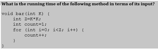 Solved What is the running time of the following method in | Chegg.com