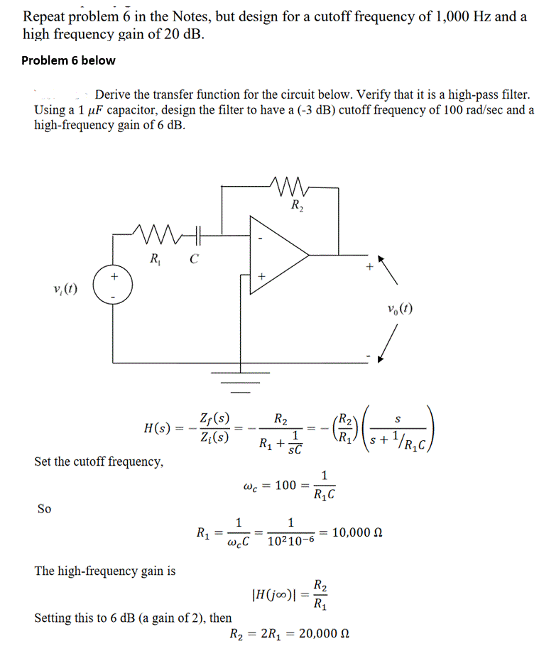 Solved Repeat problem 6 in the Notes, but design for a | Chegg.com