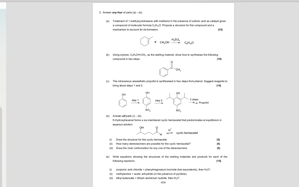 Solved 2. Answer any four of parts (a)-(e). (a) Treatment of | Chegg.com