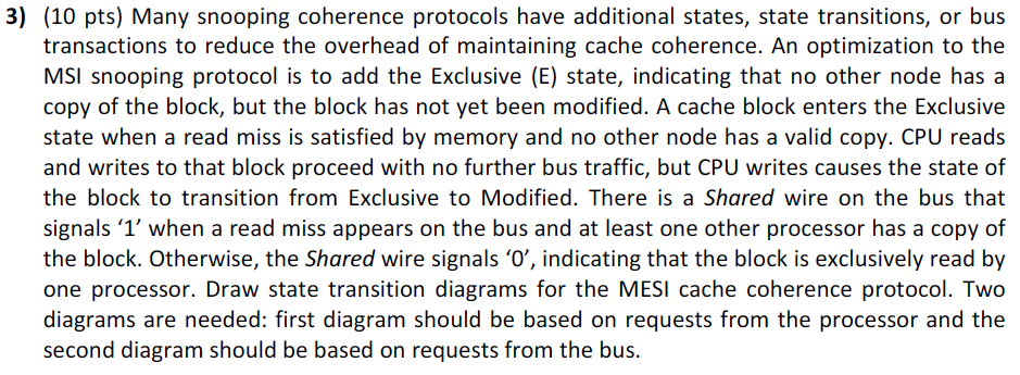 Solved Many snooping coherence protocols have additional | Chegg.com