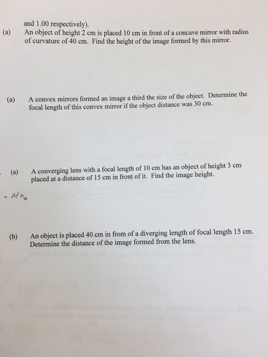 Solved An object of height 2 cm is placed 10 cm in front of | Chegg.com