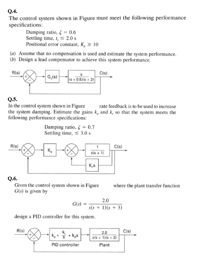 Solved Q.4. The control system shown in Figure must meet the | Chegg.com