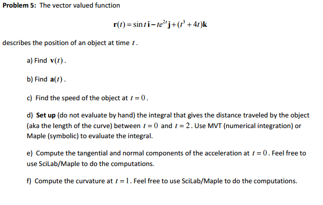 Solved The vector valued function r(t) = sin/I - te2t j + | Chegg.com
